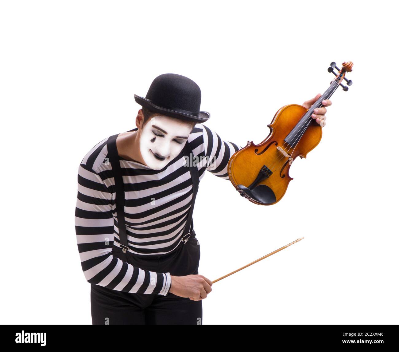 Mime playing violin isolated on white Stock Photo - Alamy