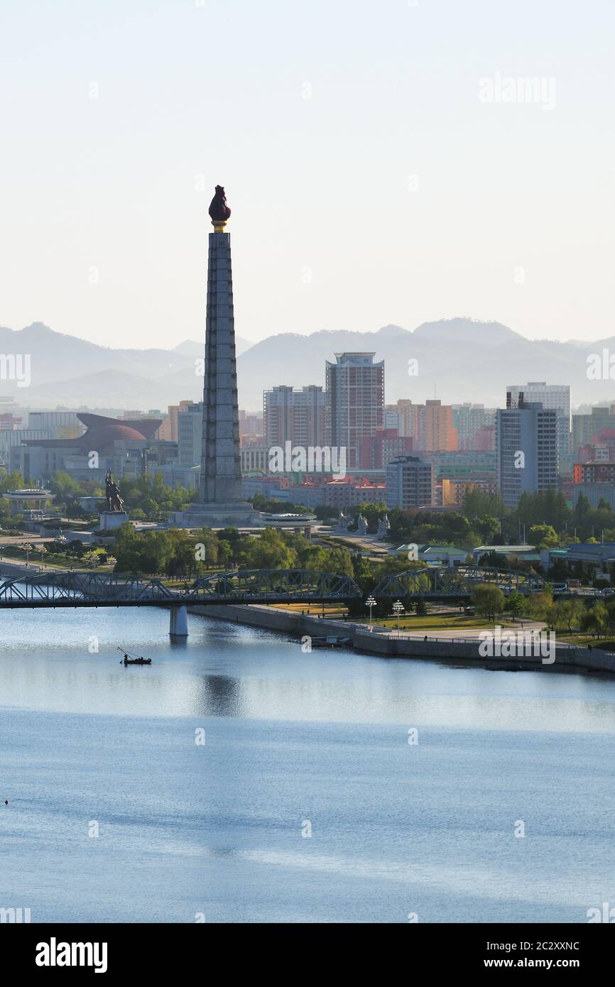 Pyongyang, DPR Korea North Korea and Taedong River in the morning fog ...
