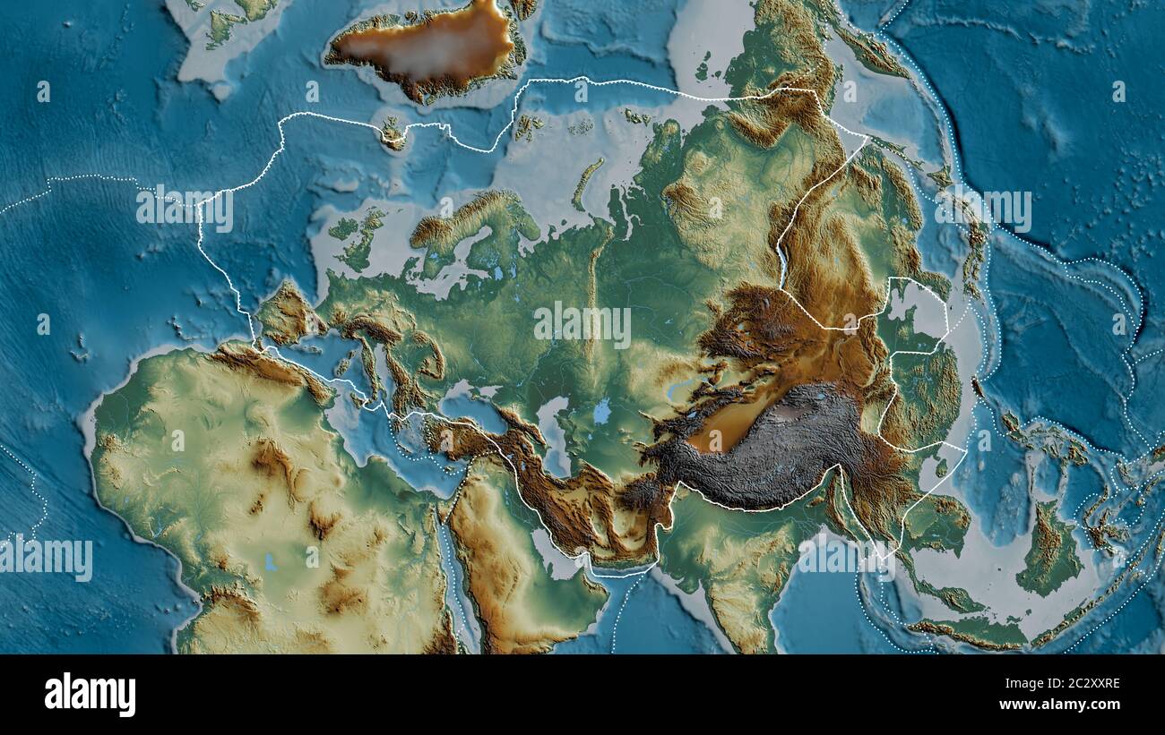Outline of the Eurasian tectonic plate with the borders of surrounding ...