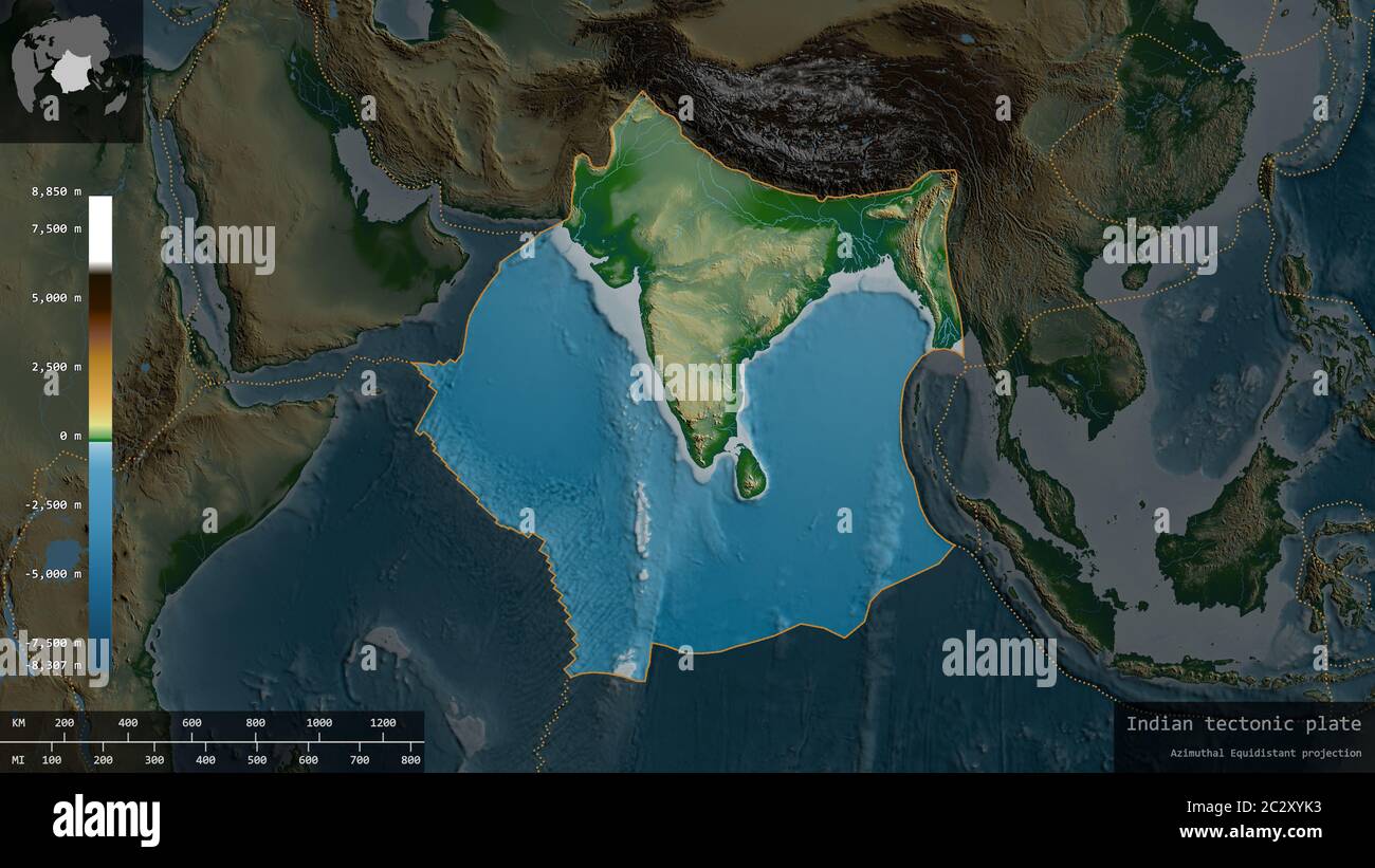 Indian plate shape outlined on a darkened and desaturated background of ...
