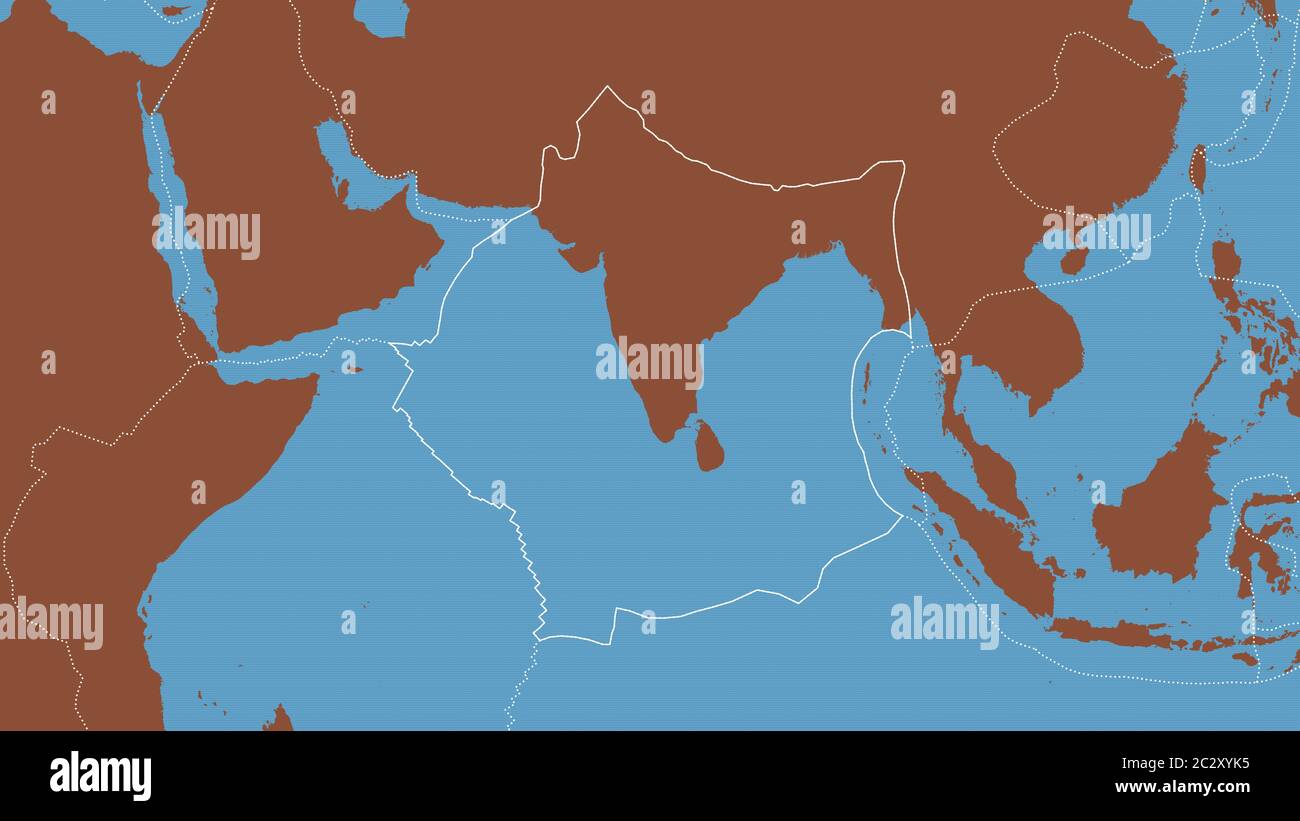 Outline of the Indian tectonic plate with the borders of surrounding ...