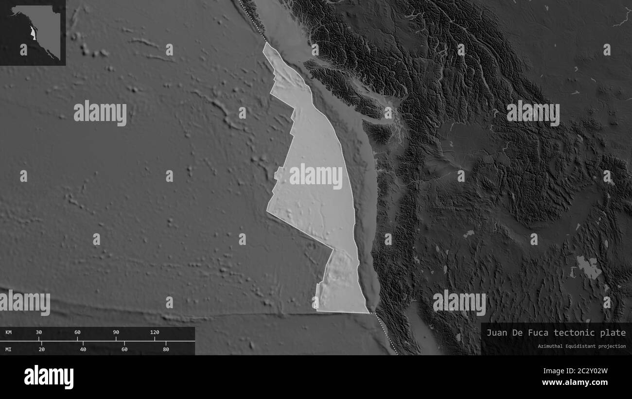 Juan De Fuca plate shape outlined on a darkened and desaturated ...