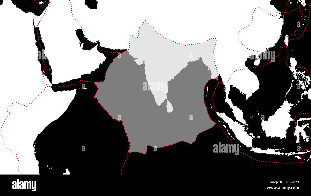 Shape of the Indian tectonic plate with borders of surrounding plates ...
