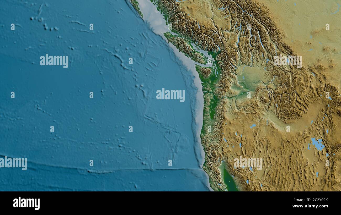 Physical map of the area around the Juan De Fuca tectonic plate. 3D ...