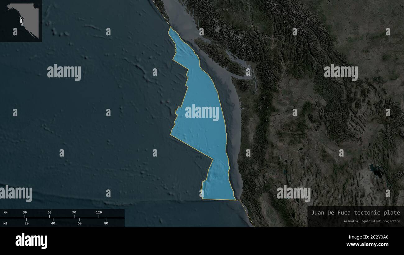 Juan De Fuca plate shape outlined on a darkened and desaturated ...
