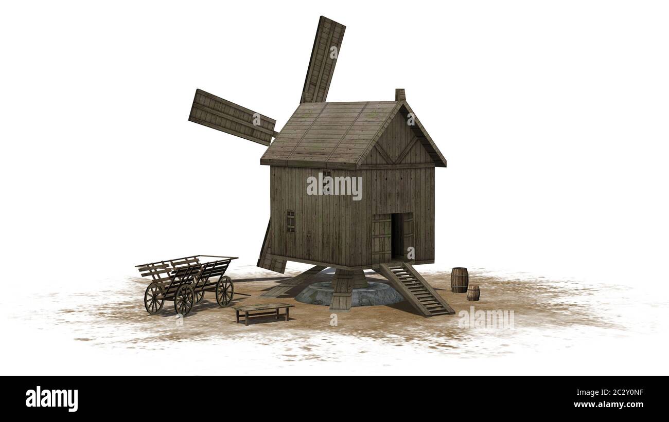 Medieval mill illustration Cut Out Stock Images & Pictures - Alamy