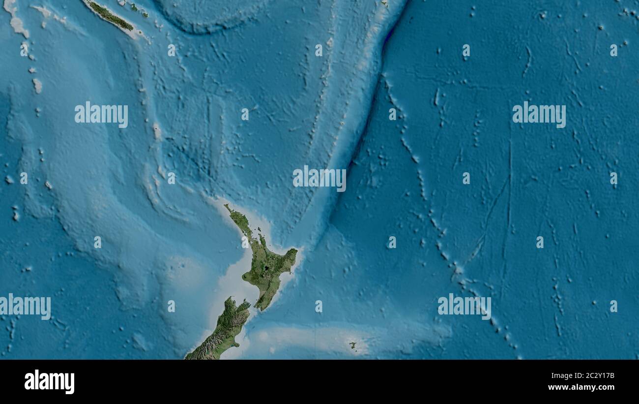 Satellite map of the area around the Kermadec tectonic plate. 3D ...