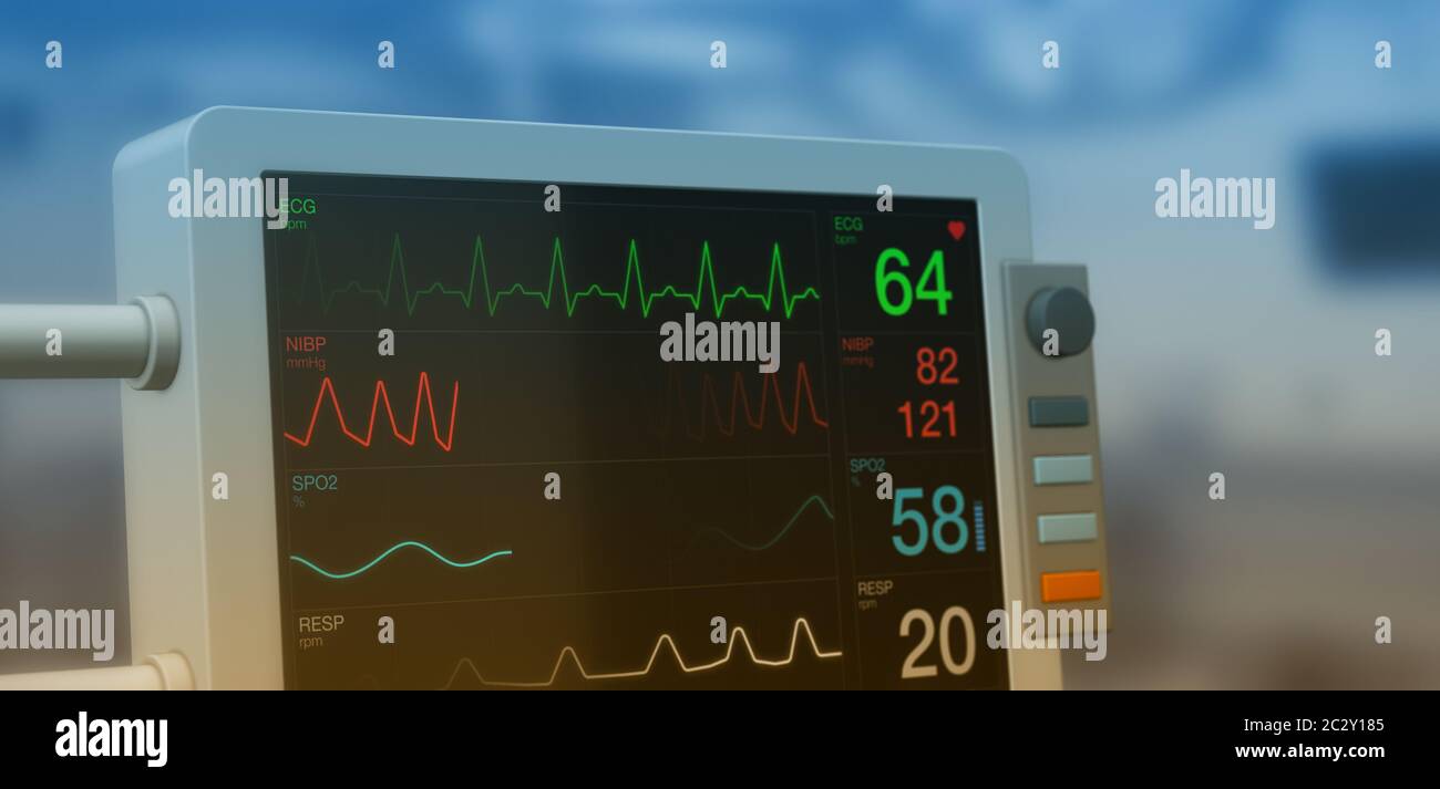 closeup view of an ecg ekg monitor on a operating room Stock Photo - Alamy