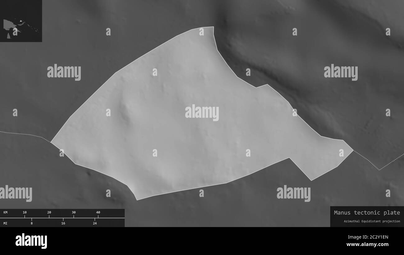 Manus plate shape outlined on a darkened and desaturated background of ...