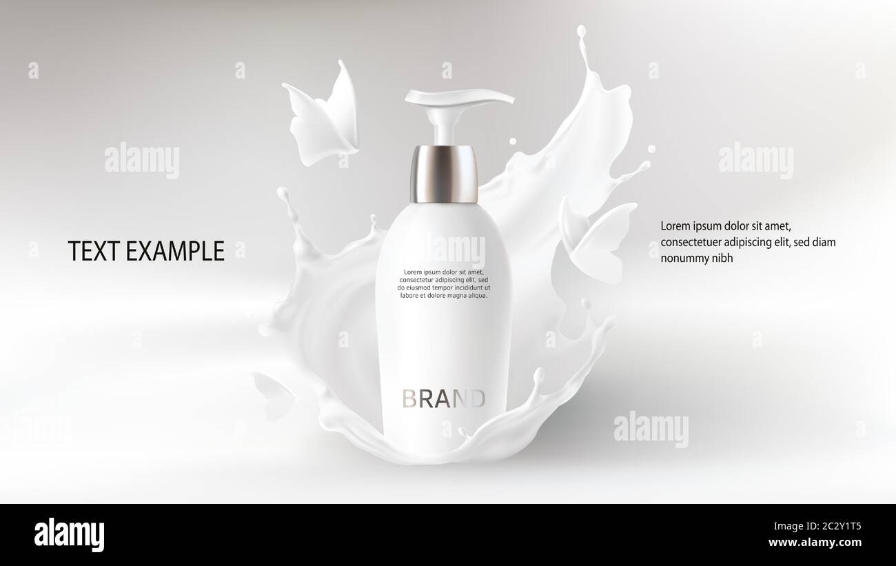 Milk cosmetics realistic vector blurred background. Skin care cosmetic ...