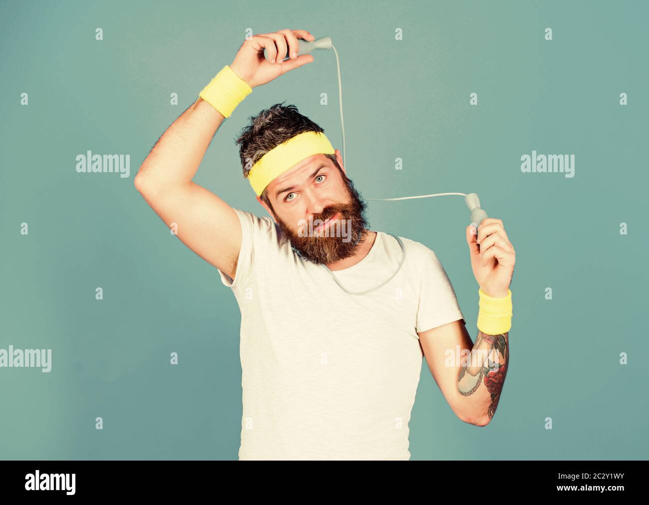 hard to work. Sport shop equipment. summer activity. Man bearded ...