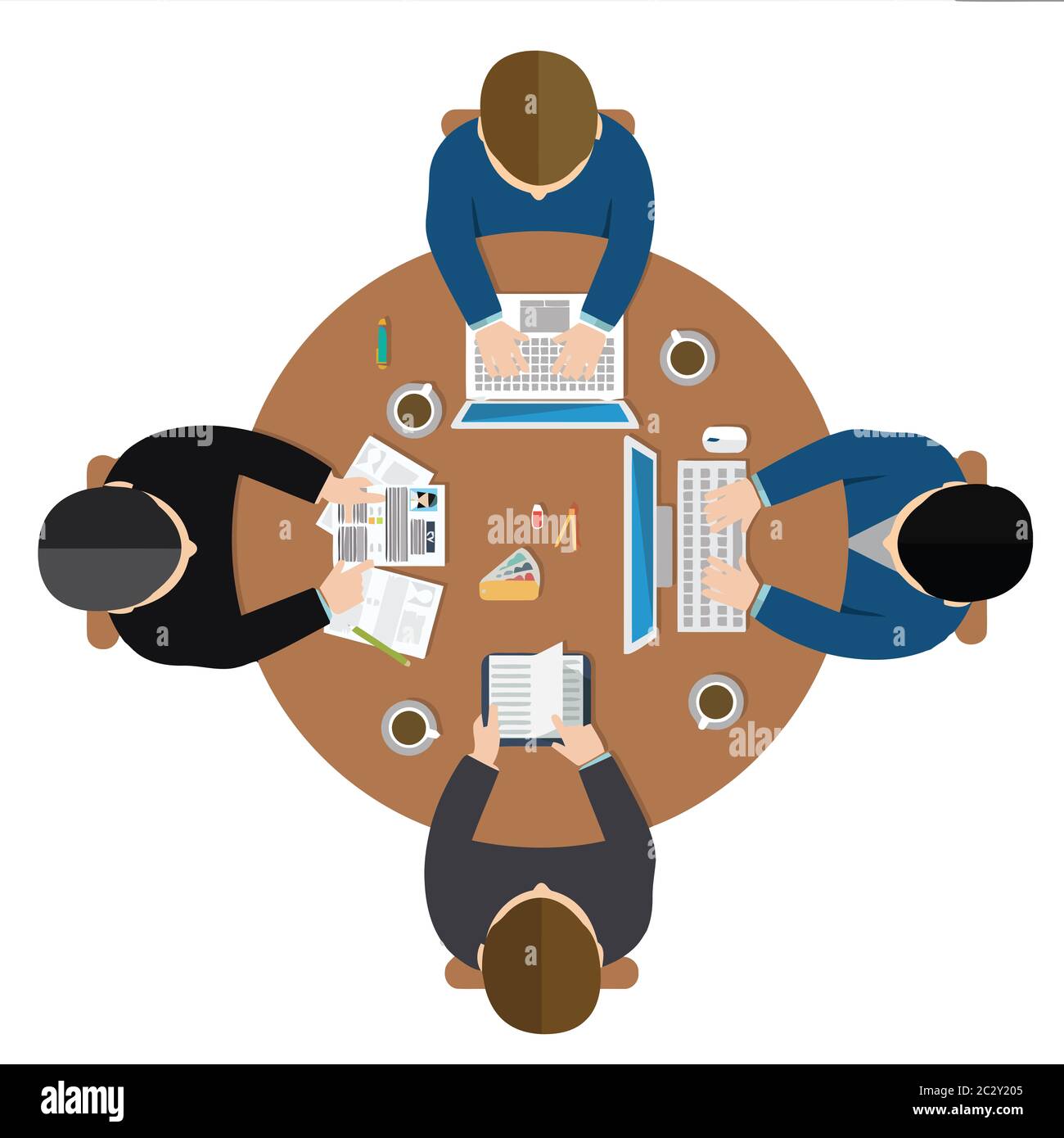 meeting teamwork round table discussing office computer illustration ...