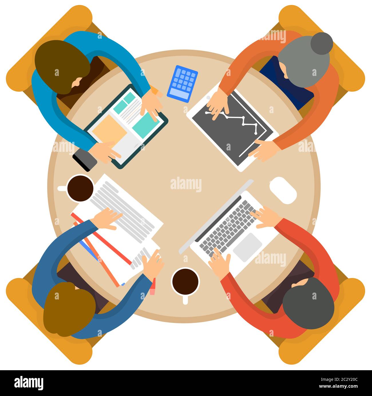 meeting teamwork round table discussing office strategy computer ...