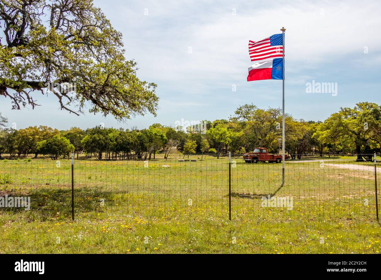USA flag and Texas flag blowing in the wind Stock Photo - Alamy