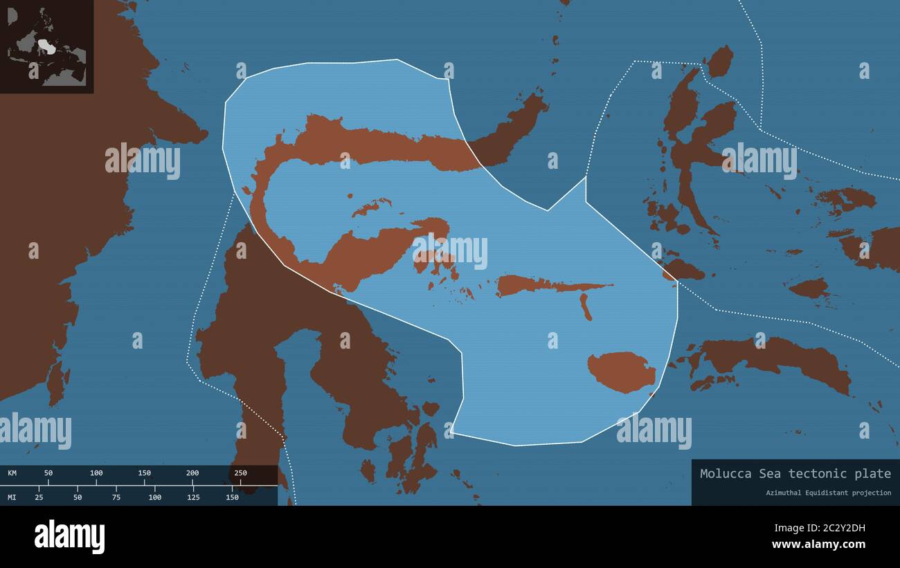 Molucca Sea plate shape outlined on a darkened and desaturated ...