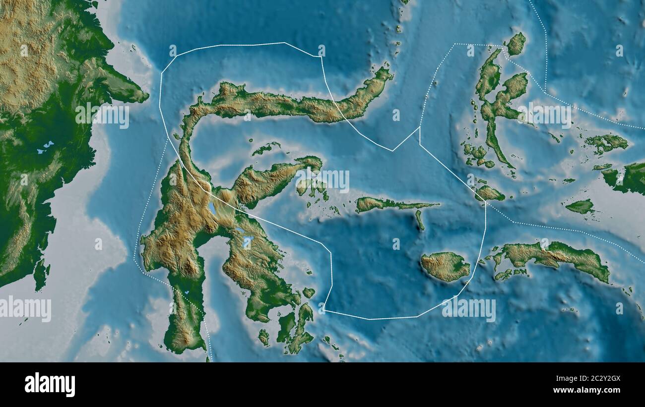Outline of the Molucca Sea tectonic plate with the borders of ...