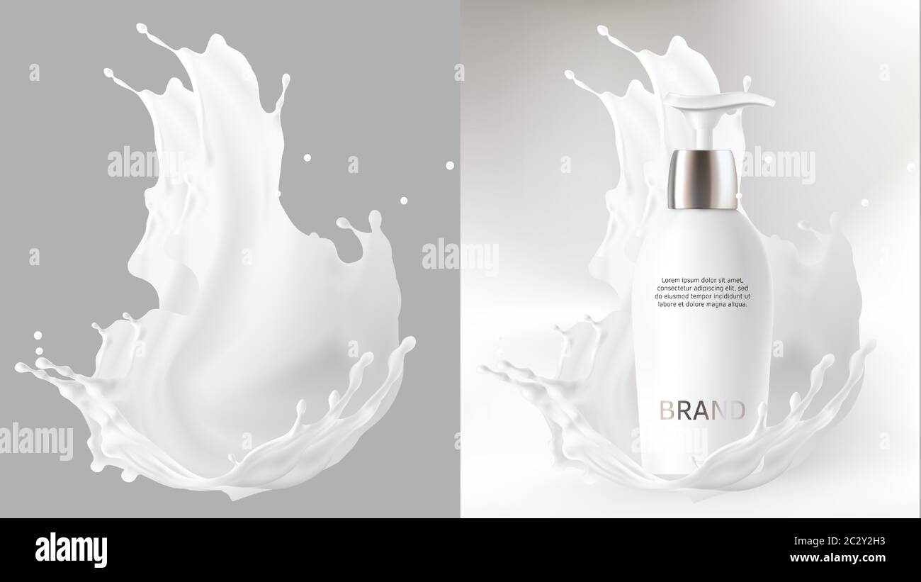 Milk cosmetics realistic vector blurred background. Skin care cosmetic ...