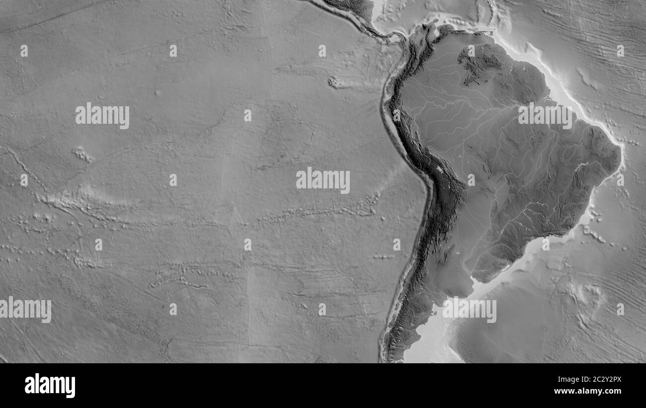 Grayscale map of the area around the Nazca tectonic plate. 3D rendering ...