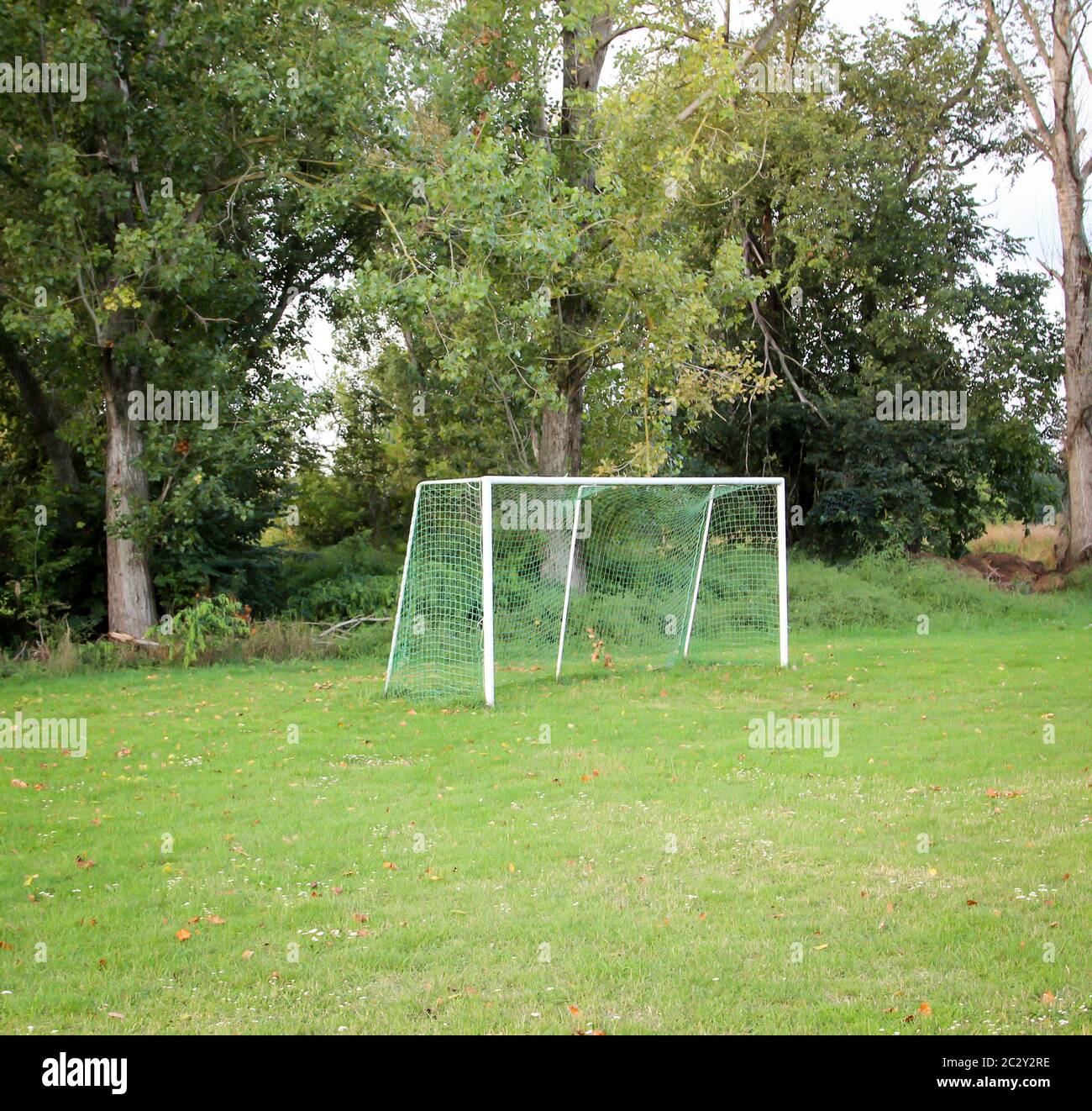 a soccer goal stands lonely on a sports field Stock Photo - Alamy