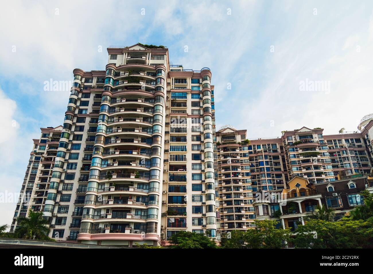 Multi-storey residential buildings in the municipal quarter on a clear ...