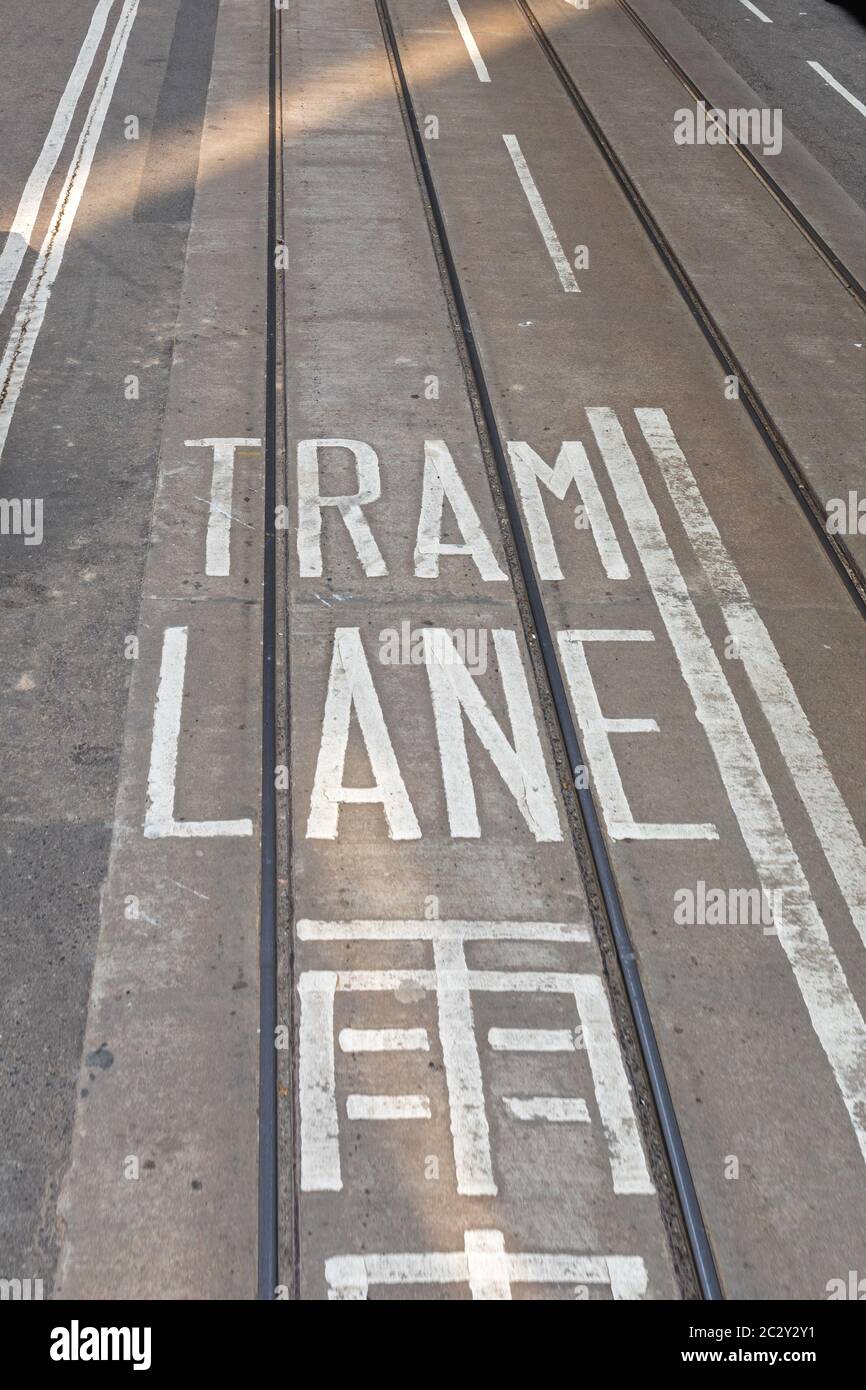 Tram lane sign hi-res stock photography and images - Alamy