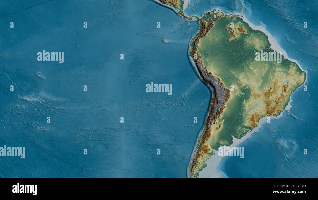 Relief map of the area around the Nazca tectonic plate. 3D rendering ...