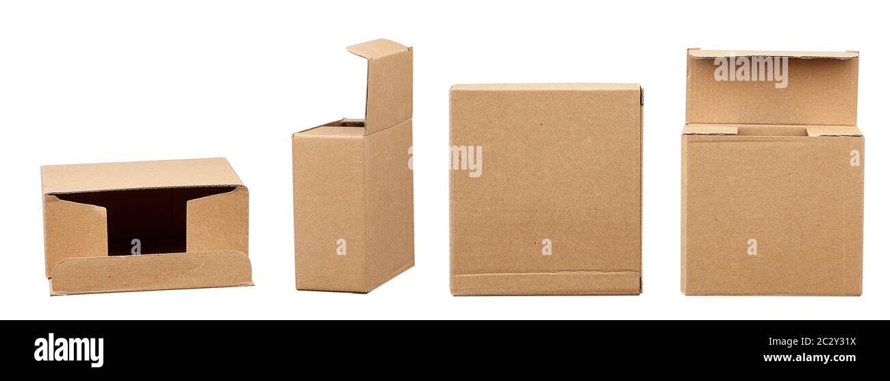 open and closed brown square cardboard boxes for transporting goods ...