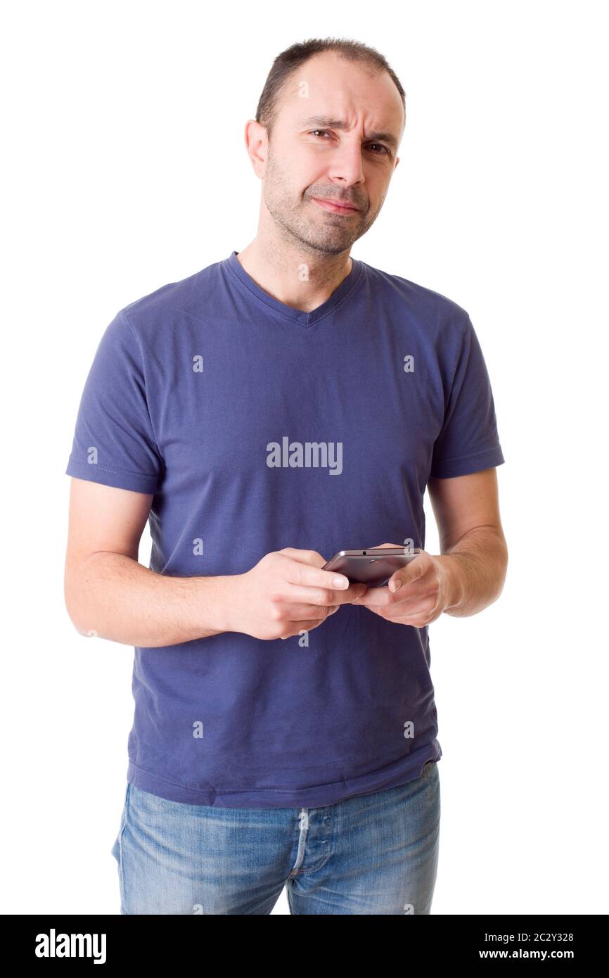 casual man with a phone, isolated Stock Photo - Alamy