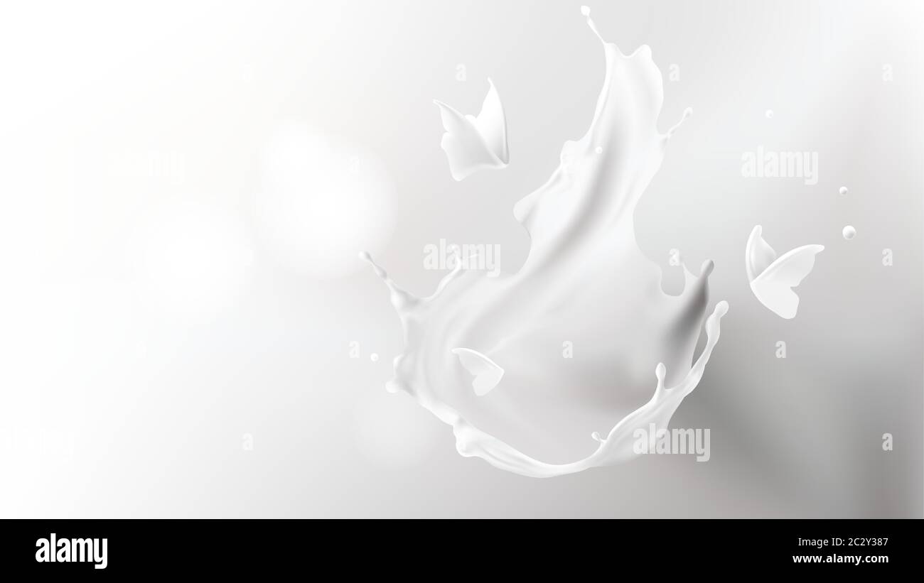 Milk splash crown shape and white liquid silhouettes of flying ...