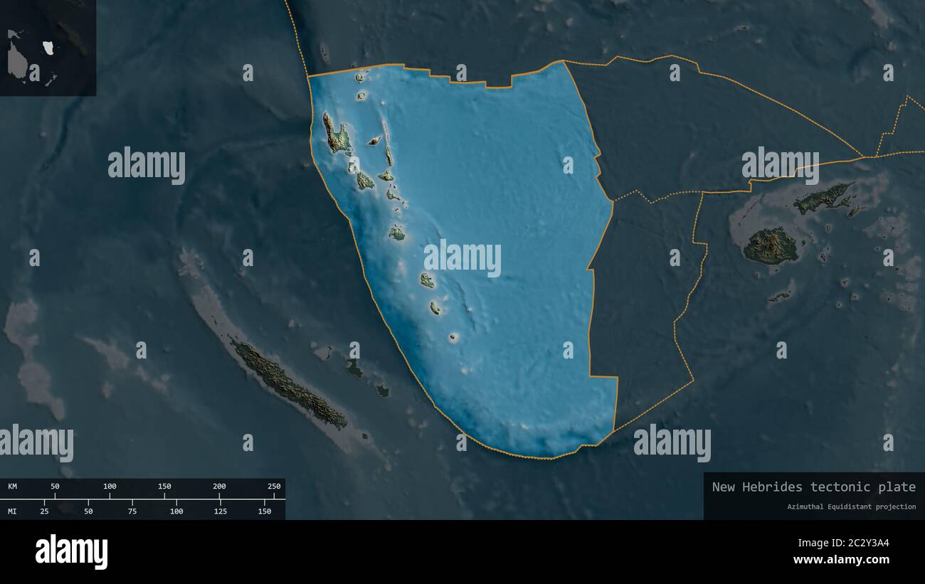 New Hebrides plate shape outlined on a darkened and desaturated ...