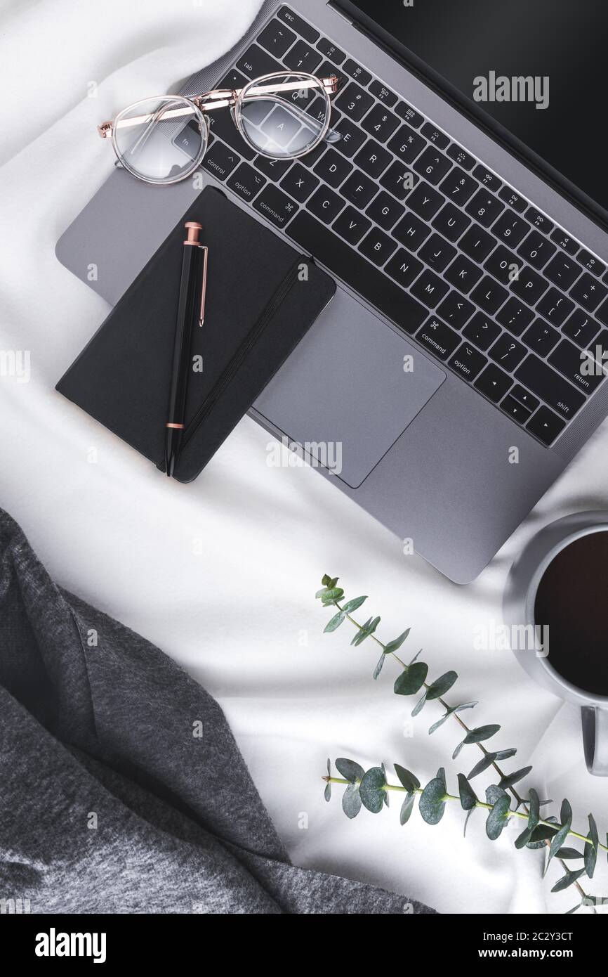 White and gray bed flat lay Stock Photo - Alamy