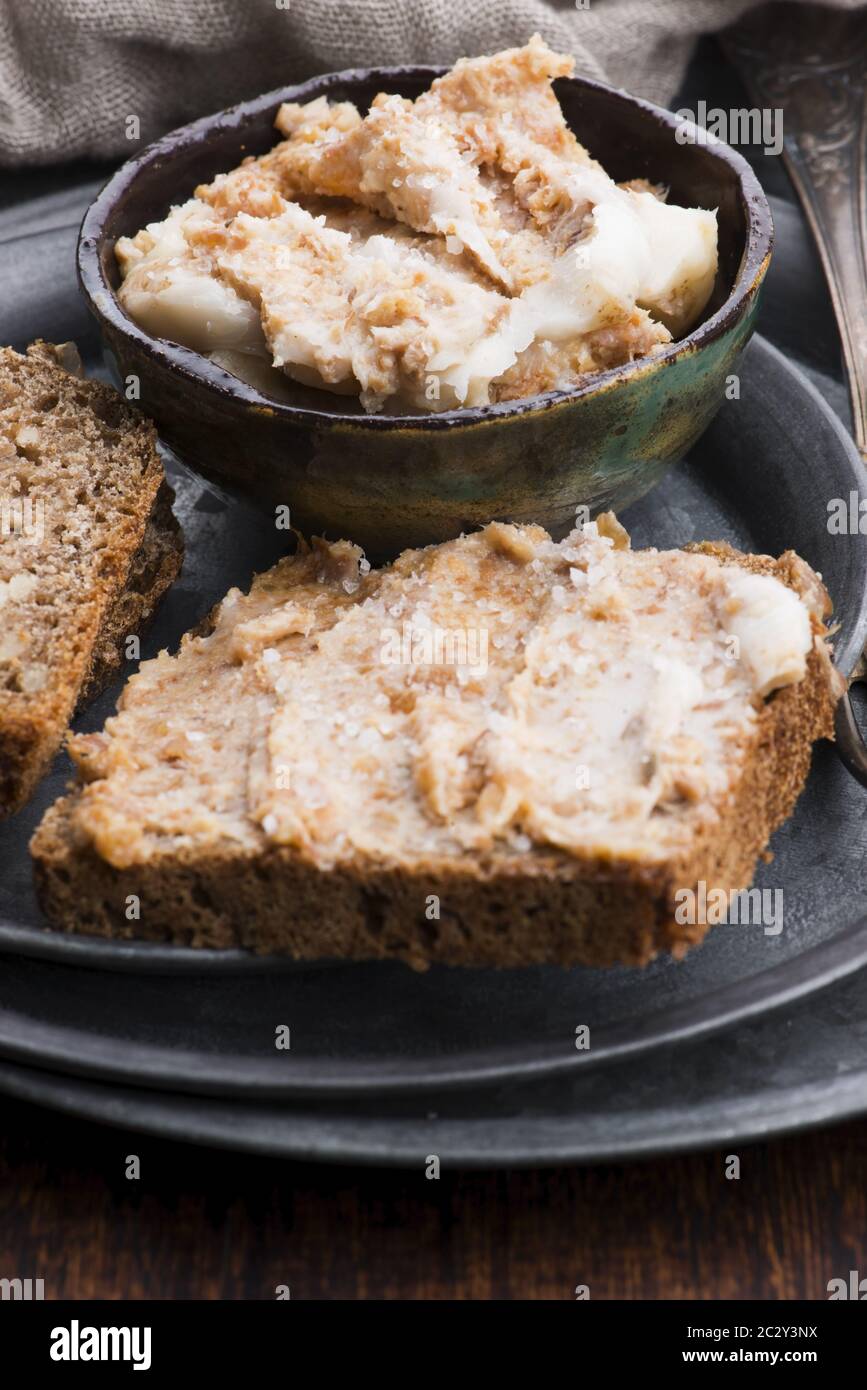East European speciality - pork fat fried with onion Stock Photo - Alamy