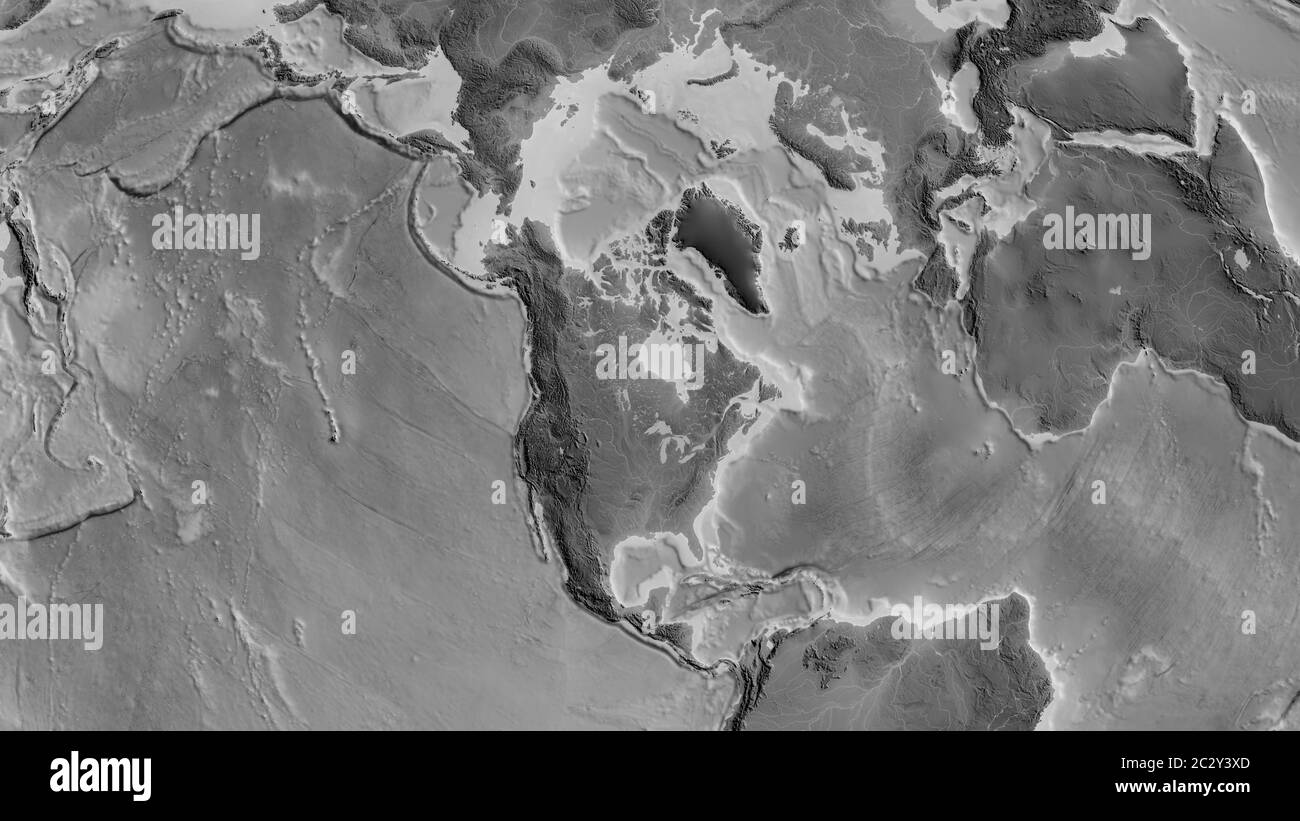Grayscale map of the area around the North American tectonic plate. 3D ...