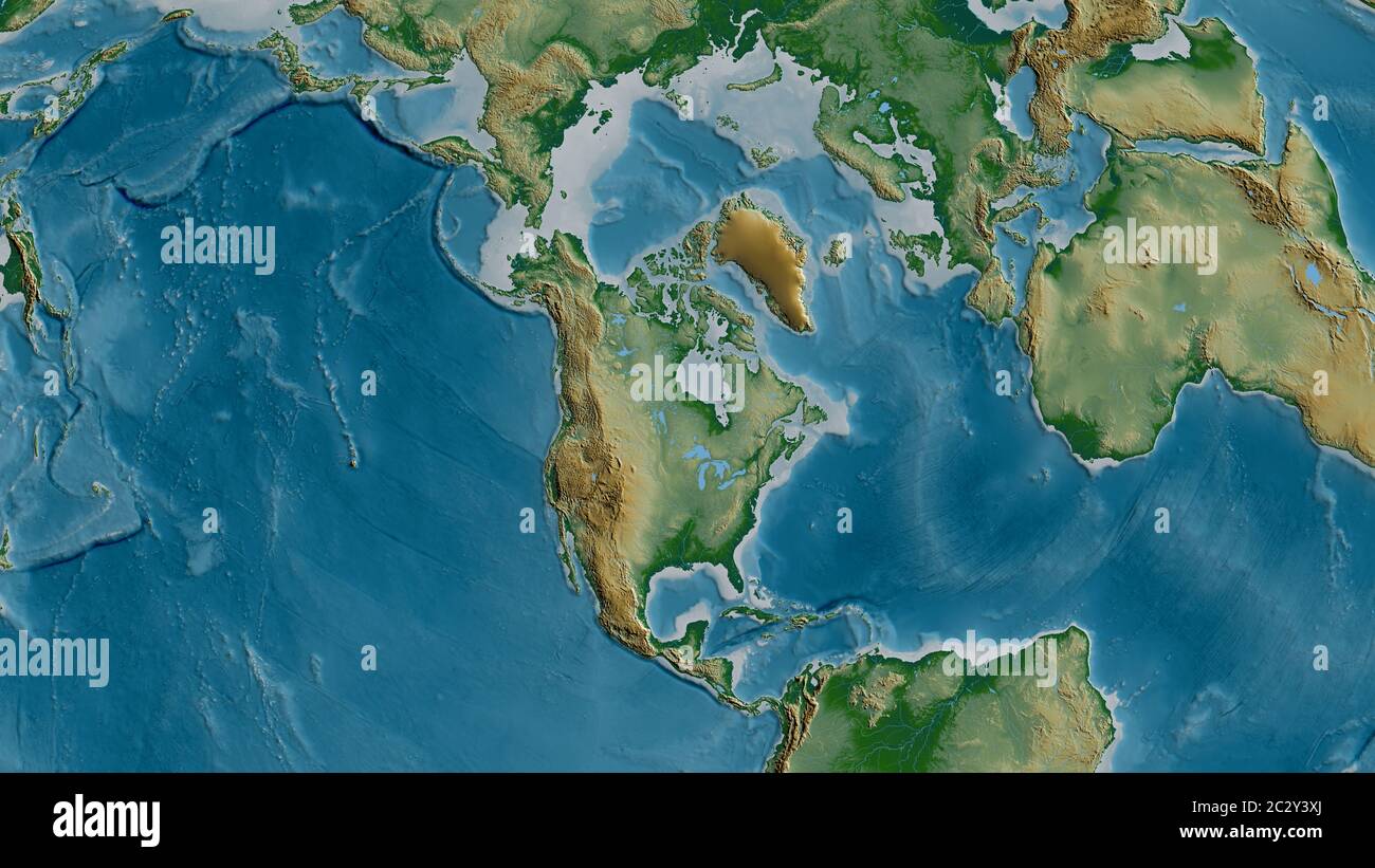 Physical map of the area around the North American tectonic plate. 3D ...