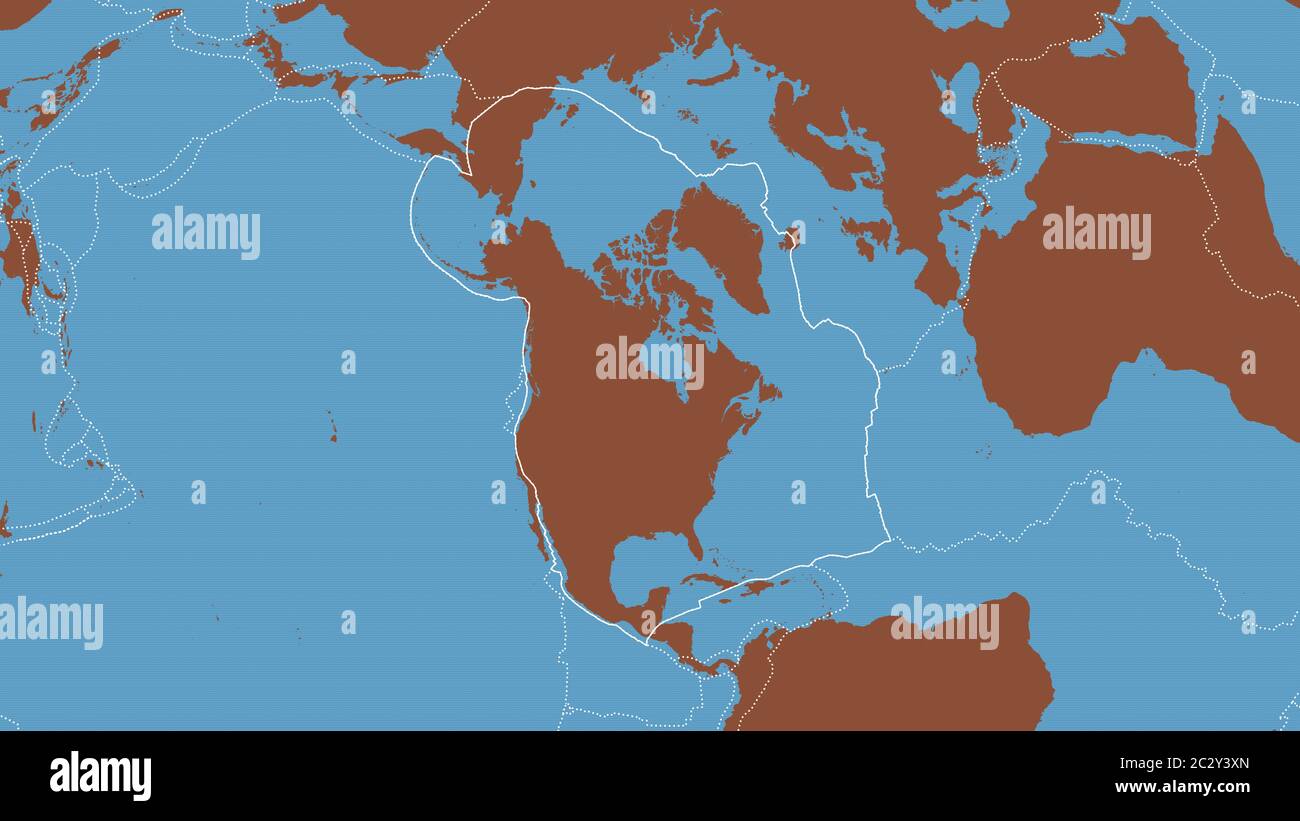 Outline of the North American tectonic plate with the borders of ...