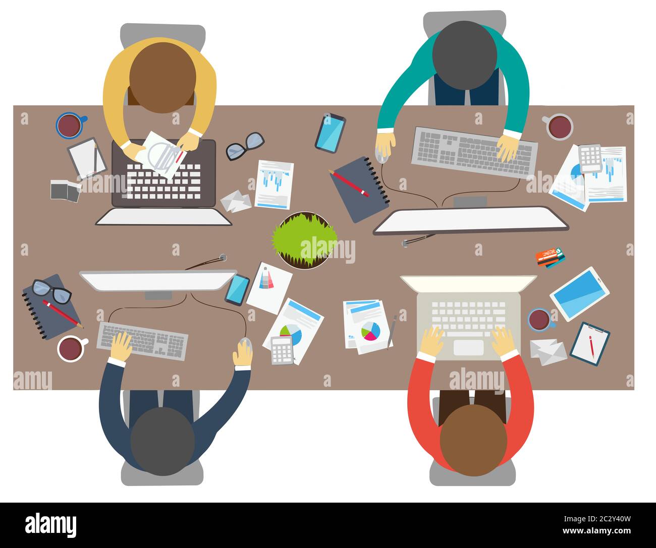 strategy teamwork table discussing office group meeting illustration ...