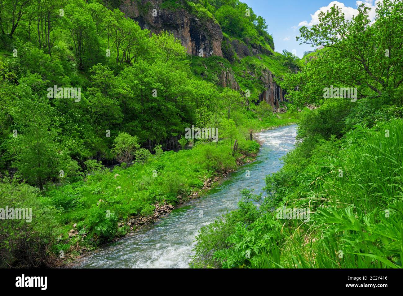 Current river with mountain water in the mountains of Armenia among ...