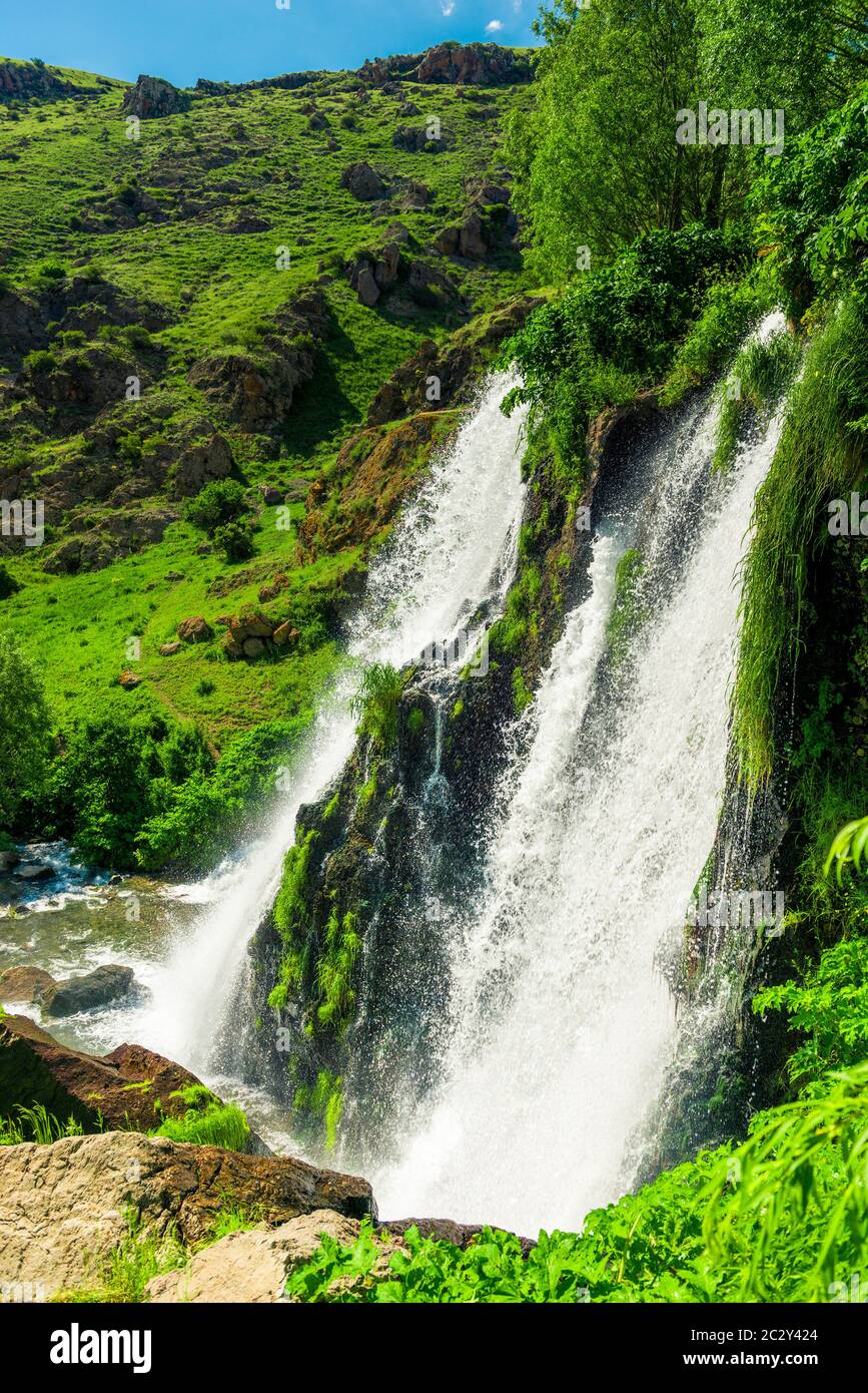 High full-flowing picturesque waterfall of Armenia Shaki Stock Photo ...