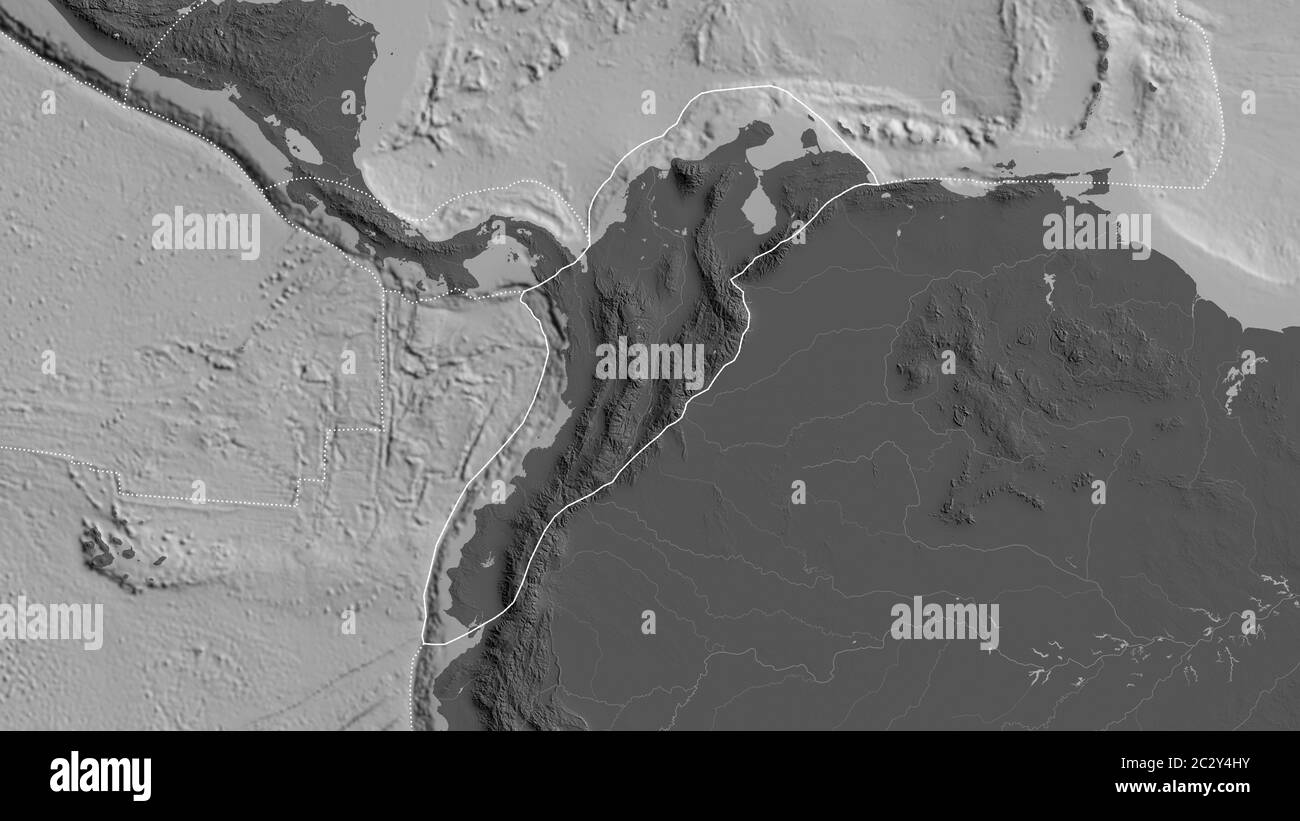 Outline of the North Andes tectonic plate with the borders of ...