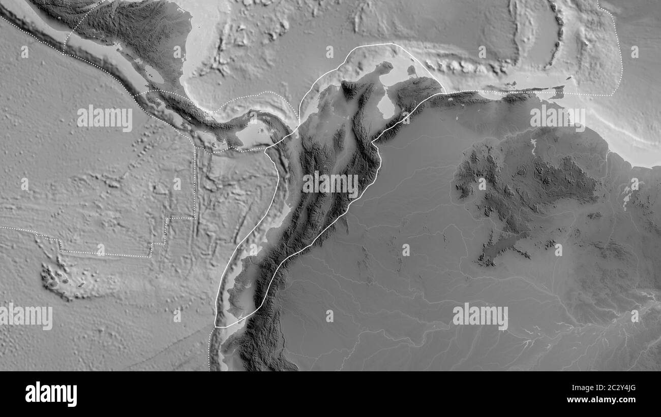 Outline of the North Andes tectonic plate with the borders of ...