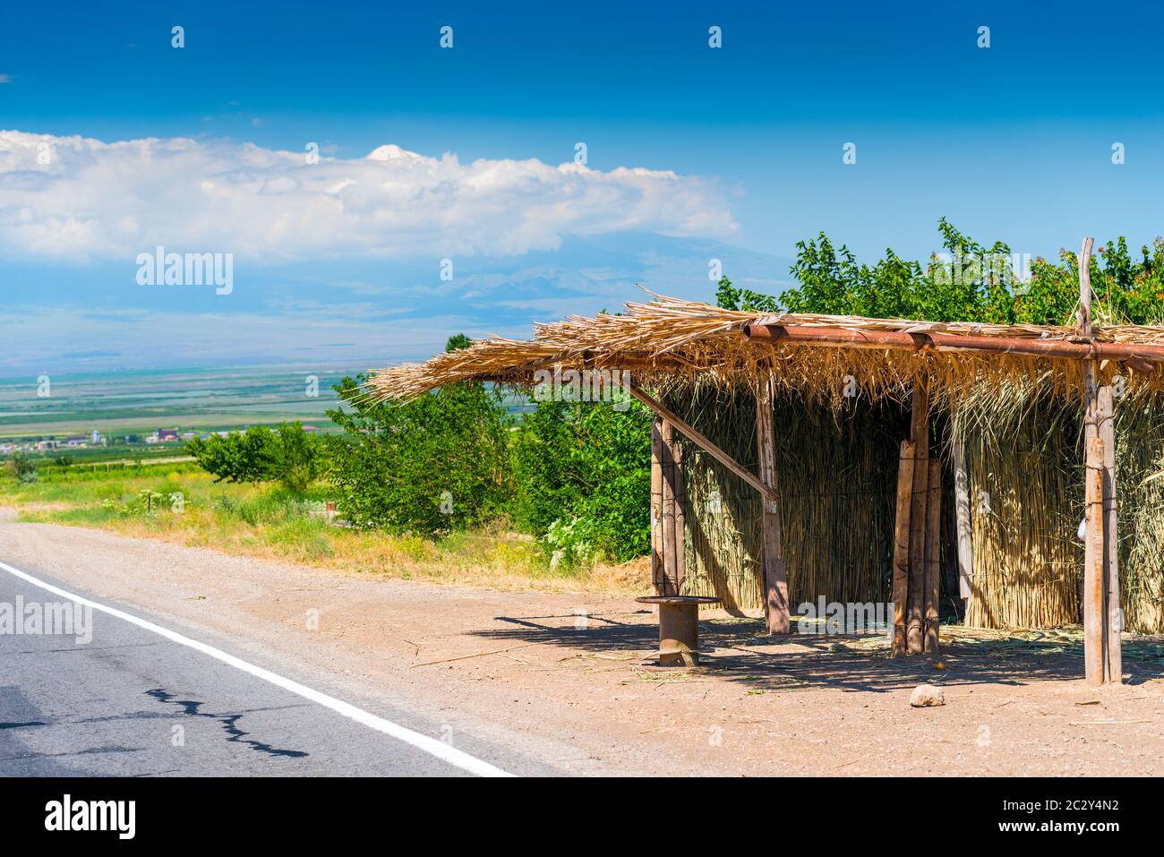 Thatched canopy from the sun on the highway of Armenia Stock Photo - Alamy