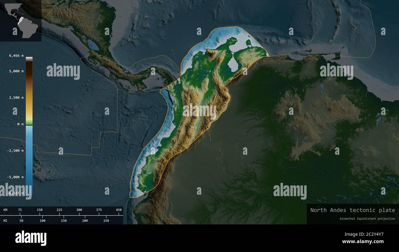 North Andes plate shape outlined on a darkened and desaturated ...