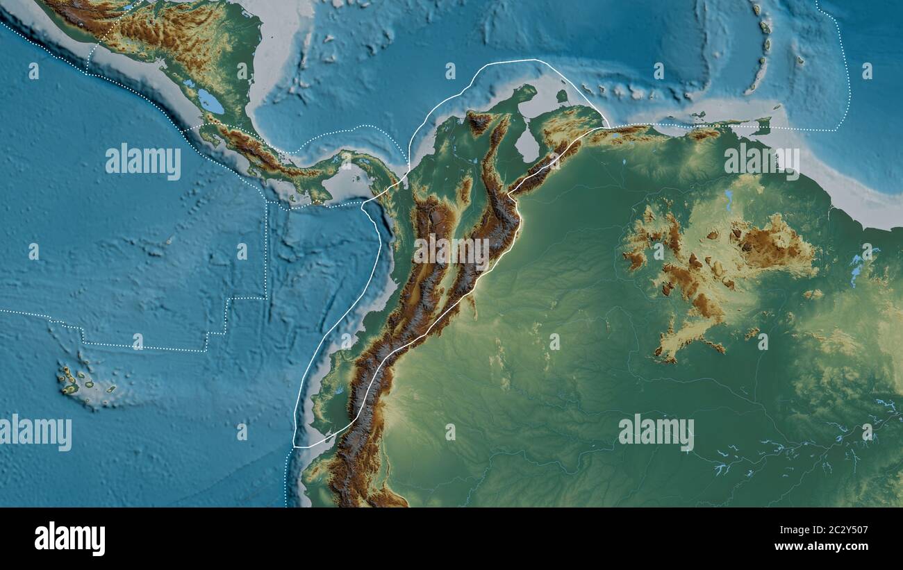 Outline of the North Andes tectonic plate with the borders of ...