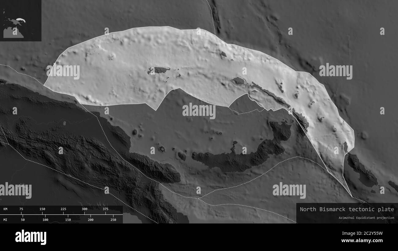 North Bismarck plate shape outlined on a darkened and desaturated ...