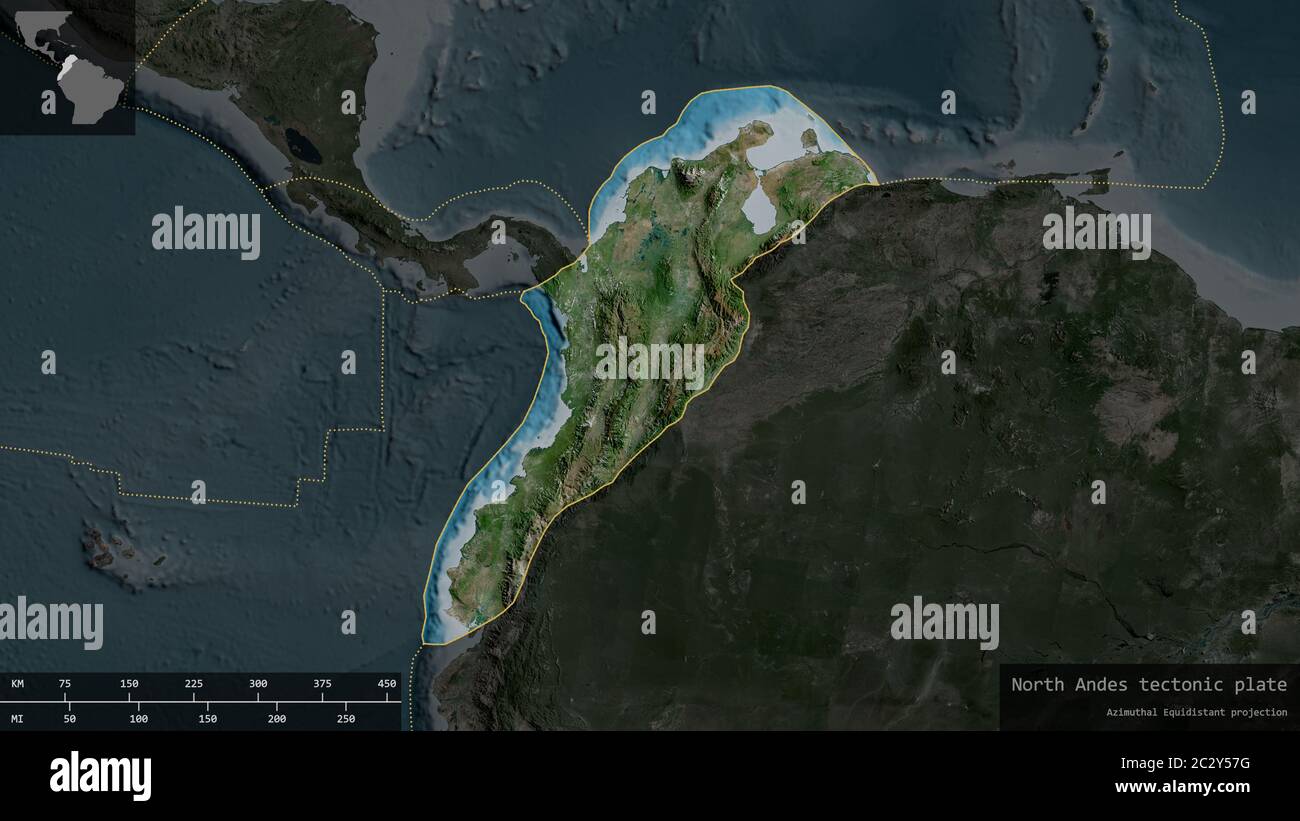 North Andes plate shape outlined on a darkened and desaturated ...