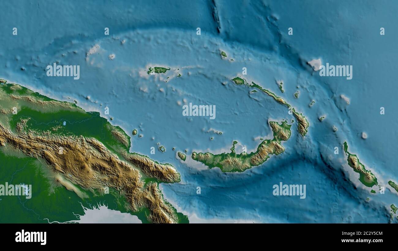 Physical map of the area around the North Bismarck tectonic plate. 3D ...
