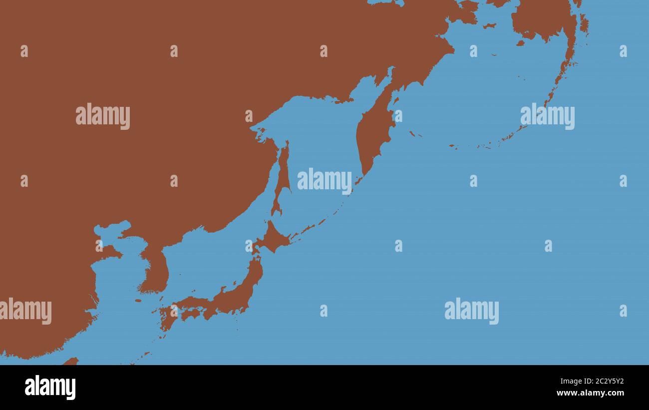 Pattern map of the area around the Okhotsk tectonic plate. 3D rendering ...