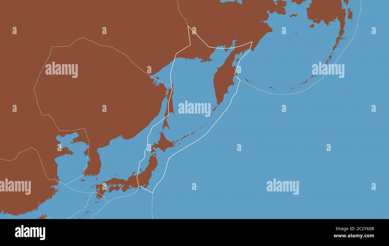 Outline of the Okhotsk tectonic plate with the borders of surrounding ...