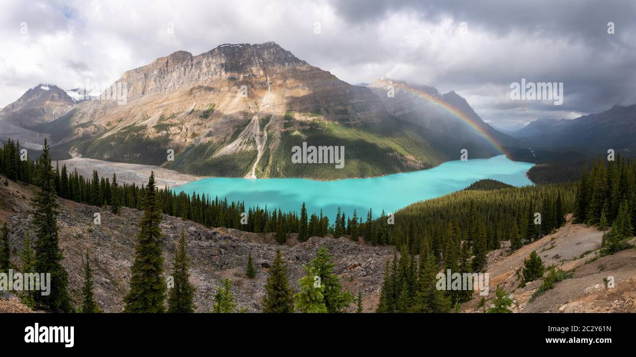 Beautiful Peyto Lake on a cloudy day, Icefield Parkway, Banff National Park, Alberta, Canada ...
