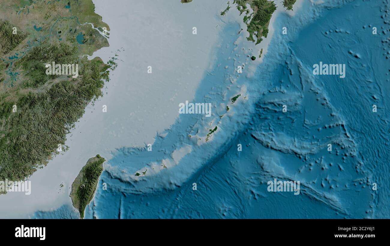 Satellite map of the area around the Okinawa tectonic plate. 3D ...